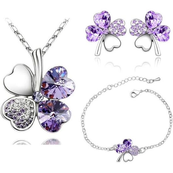 Ensemble De Bijoux Trèfle À Quatre Feuilles, Chanceux Quatre Trèfle ...