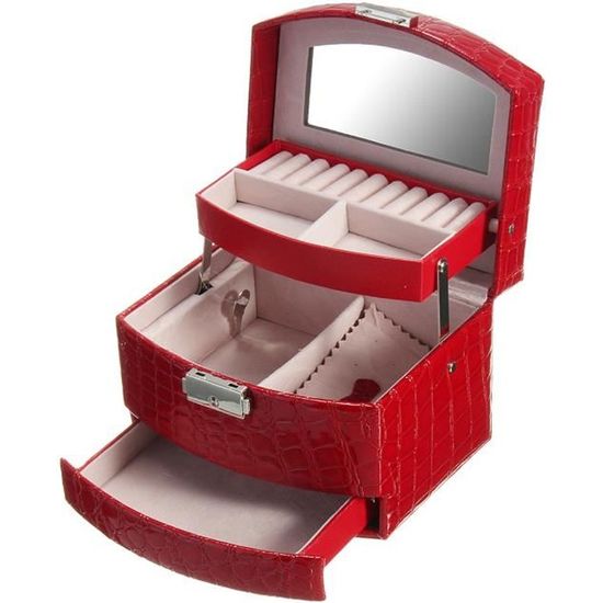Boîte à Bijoux Présentoir 3 Etage Rangement PU Cuir Coffret Bague ...