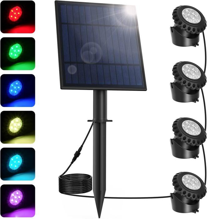 NATPOW Lères LED Submersible Solaire, 2 Modes Spot Piscine RGB, 5.5V Changement de Couleur ...