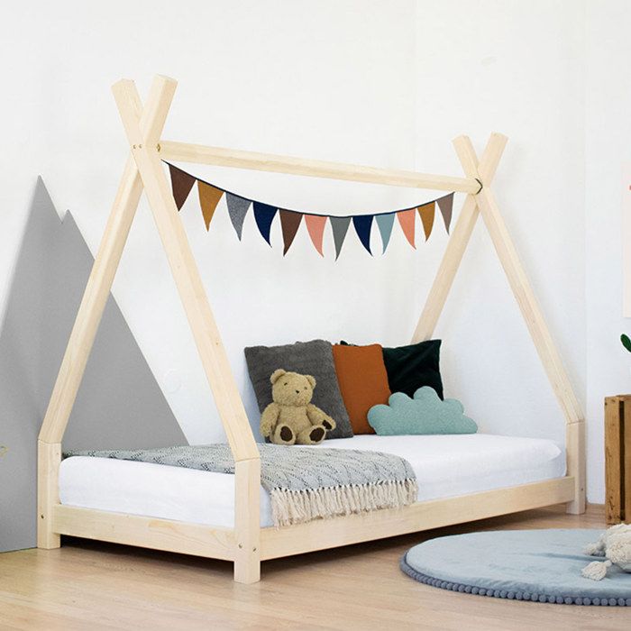 Lit junior Petits-meubles - Nakana - 99 x 156 x 199cm - Bois naturel - Cdiscount Maison