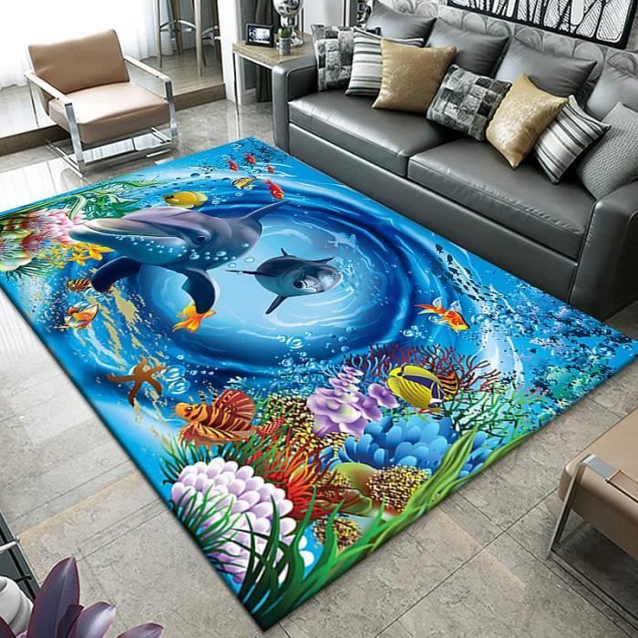 Tapis De Style 3D Océan Poisson Dauphin Paysage Durable Et Lavable ...