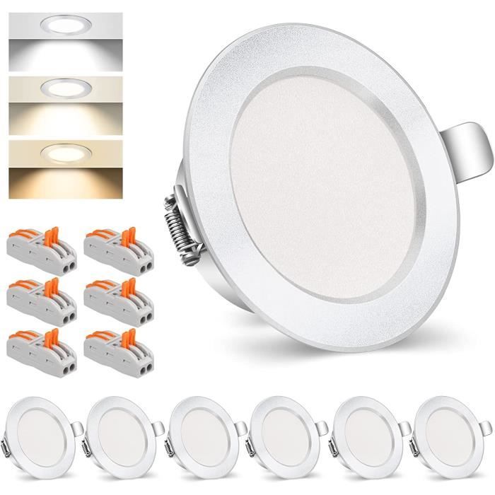 LED spot encastré, extra plat IP44 encastrable lampe plafonnier plat rond, 3 températures de ...