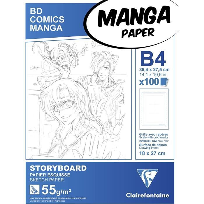 94038C Bloc Encollé Manga et Storyboard - 100 Feuilles Papier Esquisse Blanc A4 21x29,7 cm 55g ...
