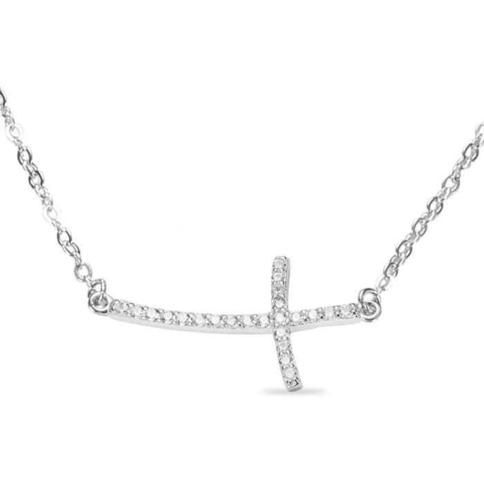 Femme Collier Avec Pendentif Croix Micro Pave 3A Zircon En Pur Argent ...