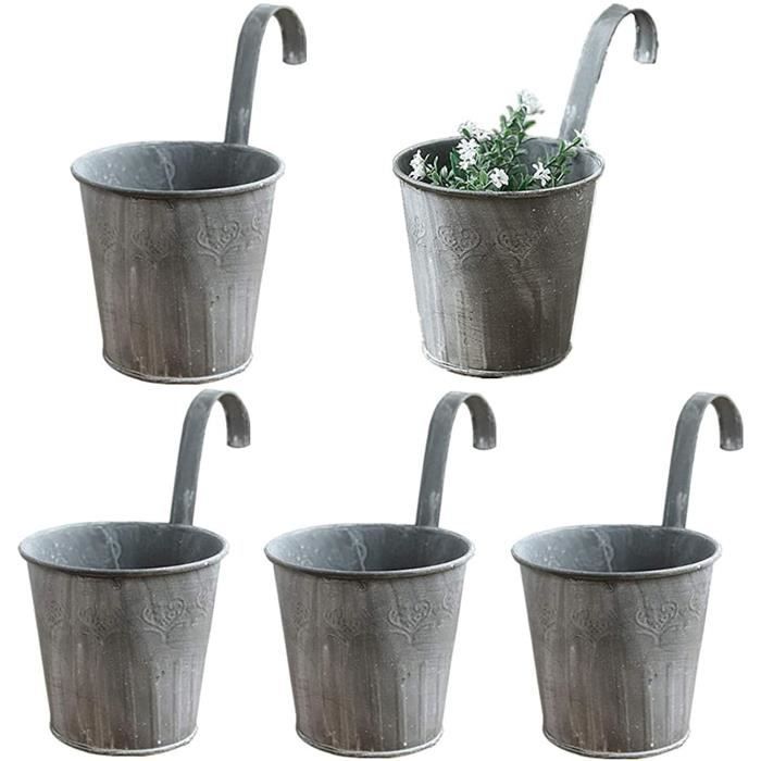 Lot de 5 pots de fleurs suspendus en métal - Décoration pour jardin ...