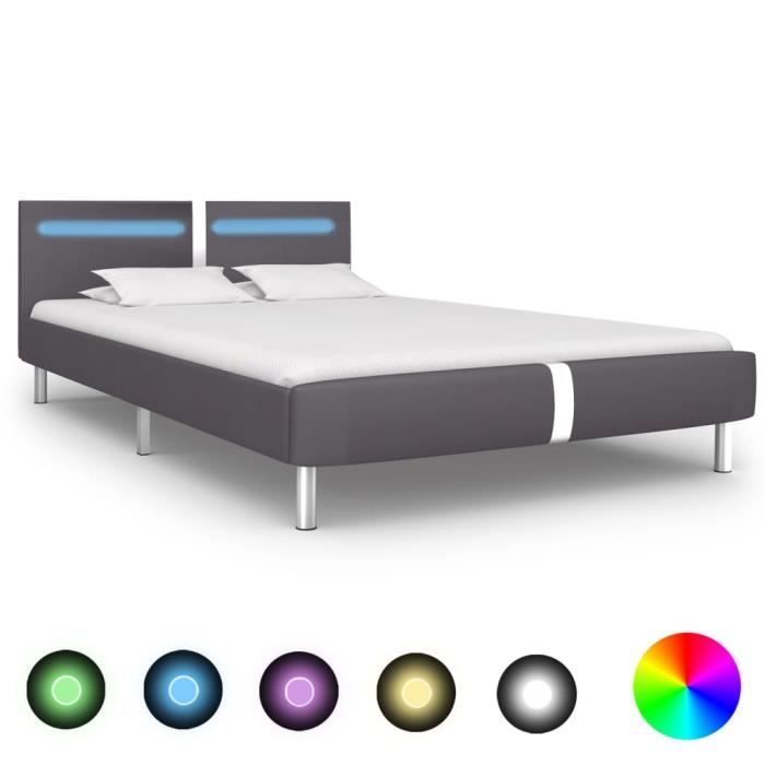 Lit Design avec LED - Lit adulte - Structure de lit - Gris Similicuir ...