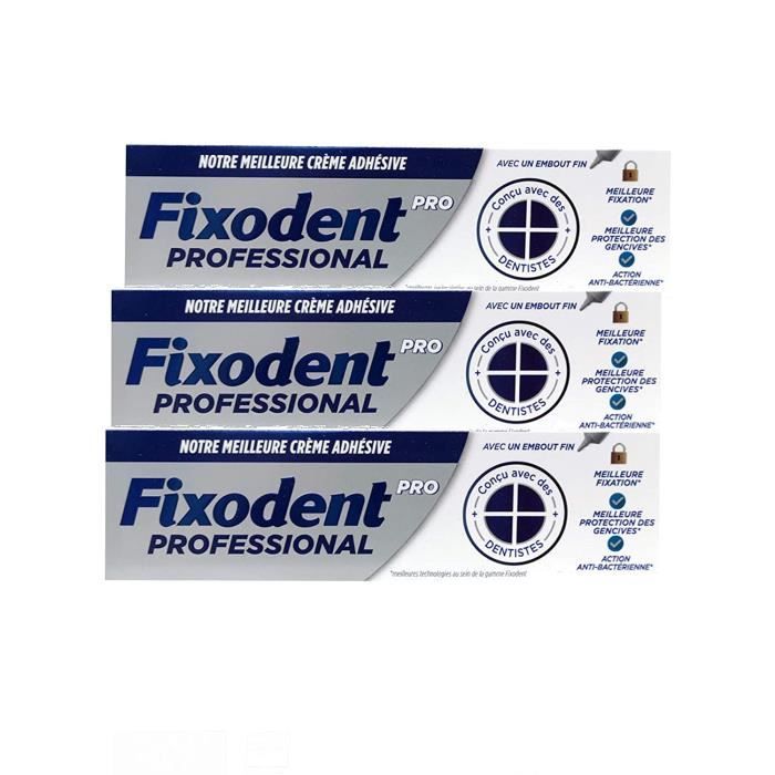 Crème fixative - Fixodent - Pro Plus 0% - Lot de 3 tubes - 40g par tube ...