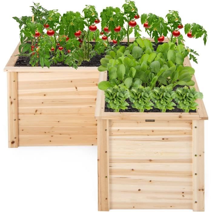 GOPLUS Jardinière Surélevée en Bois Massif en Forme de L avec Base ...