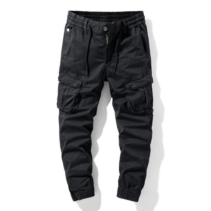Pantalon Cargo - MARQUE - D9837 - Hip Hop - Streetwear Japonais - Multi-poches - Noir Blanc ...