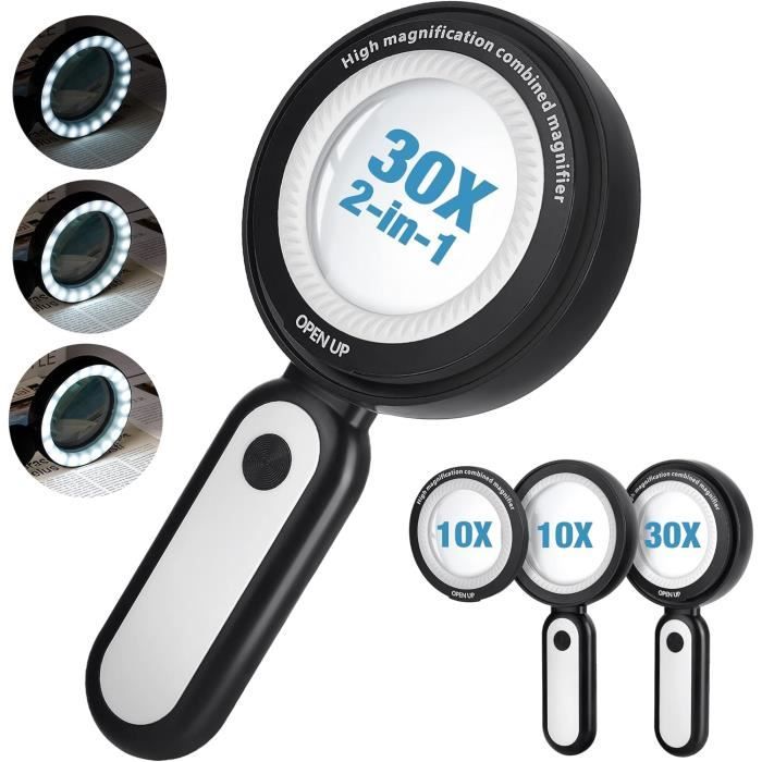 MOJINO Loupe de Lecture, X30 X10 Loupe Eclairante avec 3 Niveaux De ...