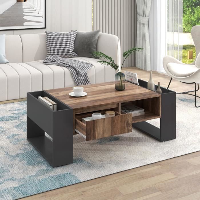 SUNFECILI Table basse aux rangements astucieux - Table basse de salon ...