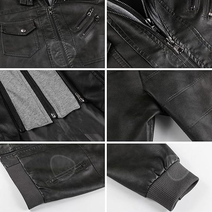 C Veste en cuir homme noir pour 178cm-186cm/80-90kg coupe ajustée ...