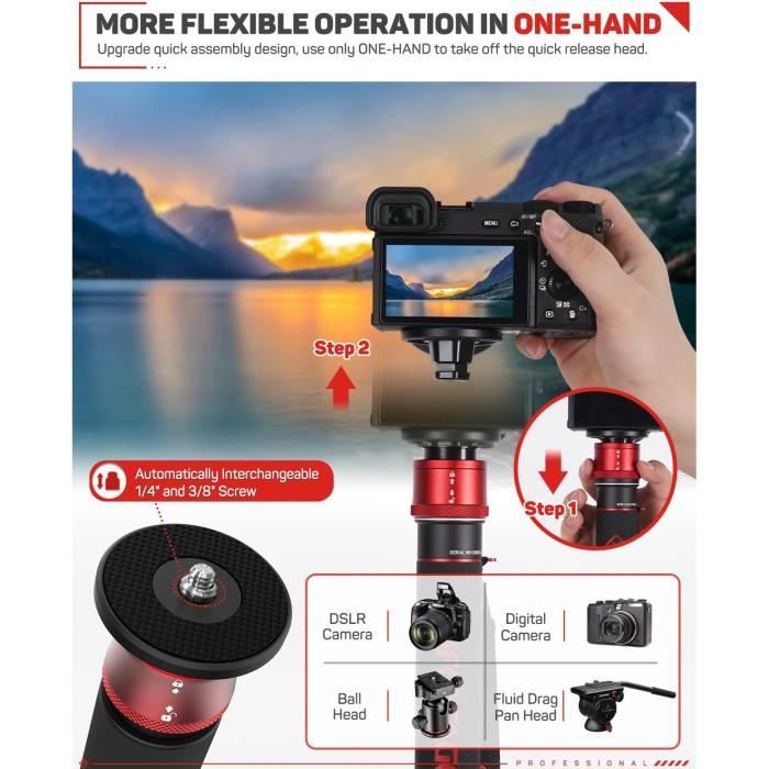 Cobra 3 A180F 3-En-1 Caméra Monopode Télescopique Vidéo Monopode ...