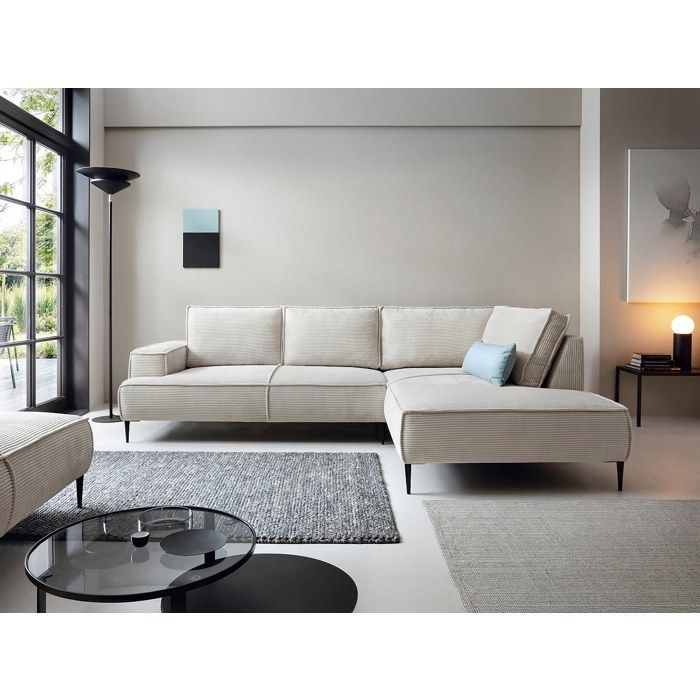 Grand canapé d'angle droit en velours côtelé beige GINETO - Cdiscount ...