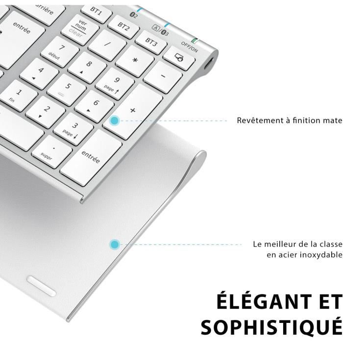 Clavier Bluetooth, Clavier sans Fil Rechargeable Connecter 1 à 3 ...