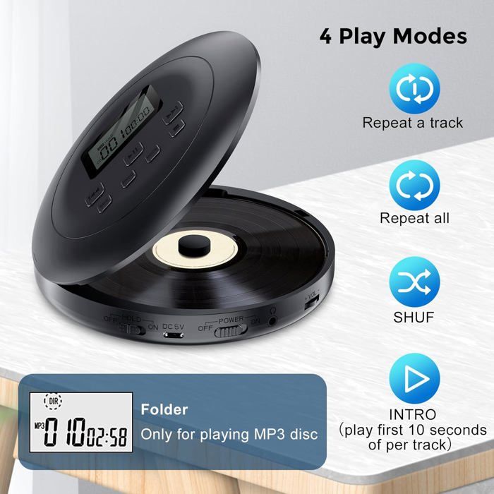 Lecteur CD portable-KAL-Lecteur Portable Audio avec Écouteurs,Écran LCD ...