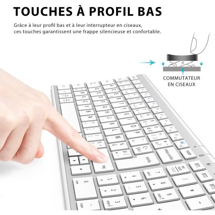 Clavier Bluetooth, Clavier sans Fil Rechargeable Connecter 1 à 3 ...