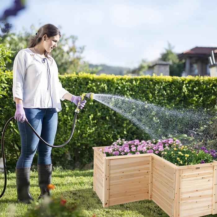 GOPLUS Jardinière Surélevée en Bois Massif en Forme de L avec Base ...