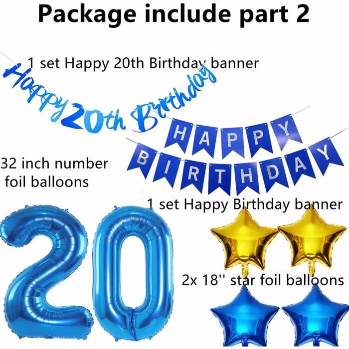 Decoration Anniversaire 20 Ans, 20 Ans Guirlande Ballon Bleu, 20 Ans ...