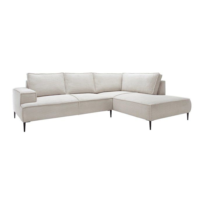 Grand canapé d'angle droit en velours côtelé beige GINETO - Cdiscount ...