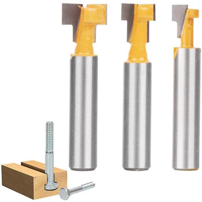 8mm Fraise en Rainure en T, Routeur à Rainure en T Forme Routeur Bits, 3pcs 8-9.52-12.7mm Queue ...