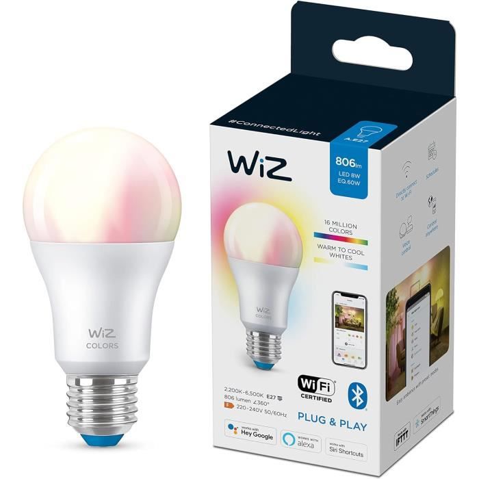Ampoule Led Connectée Couleur E27 - WiZ - J225 - Wi-Fi - Équivalent 60W ...