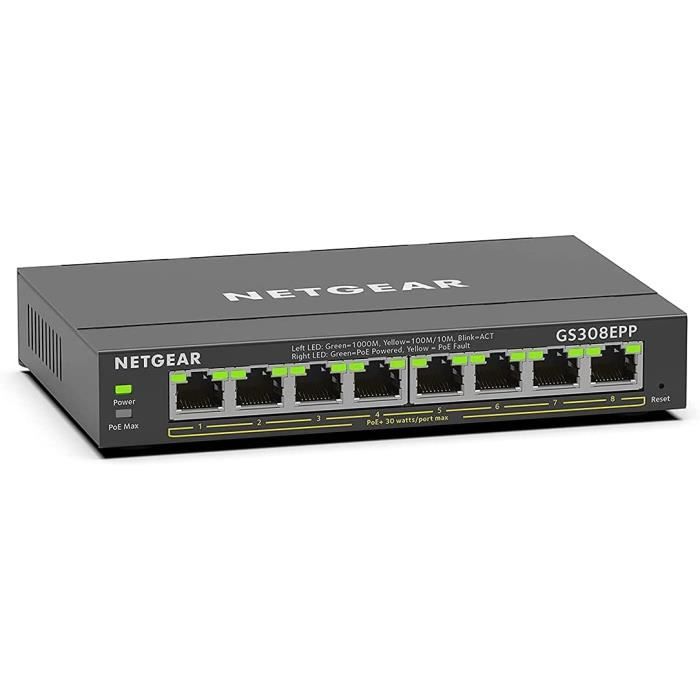 NETGEAR (GS308EPP) Switch Ethernet PoE 8 Ports RJ45 Gigabit (10-100 ...
