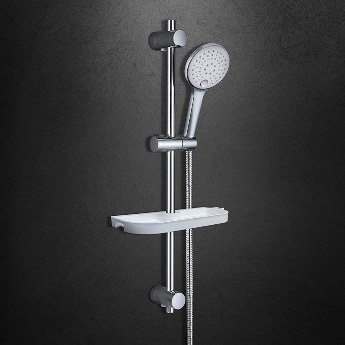 Barre de Douche Réglable en hauteur 70 cm en Acier Inoxy 304 avec Porte-Savon et Douchette 3 ...