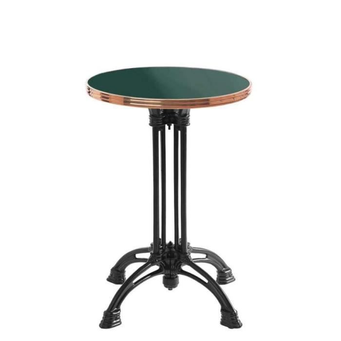 Table bistrot ronde vert mousse avec cerclage en cuivre - pied eiffel 4 ...