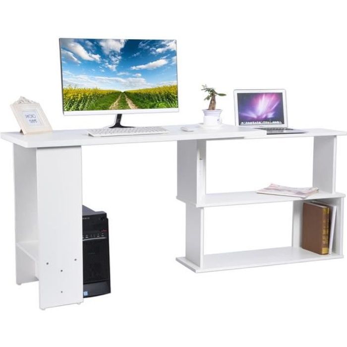 Table de Bureau Table de Travail PC Table d'ordinateur avec Etagères ...