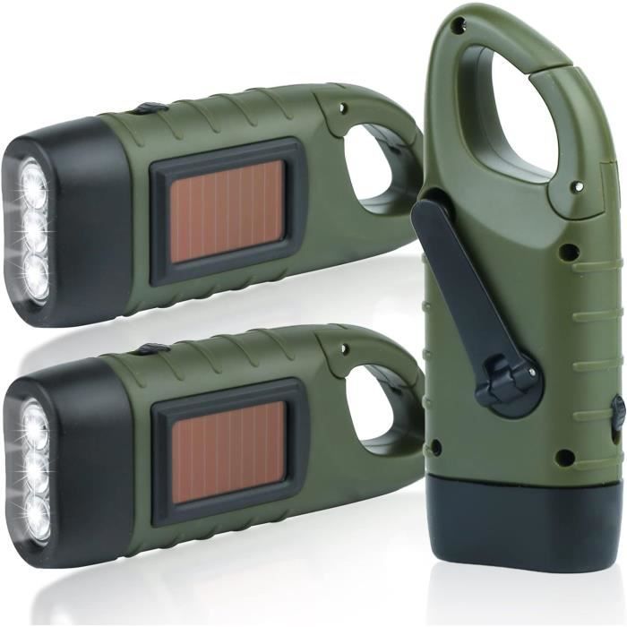 Lot De 3 Lampes De Poche À Manivelle: Lampe Dynamo Solaire Rechargeable, Lampe Torche Dynamo D ...