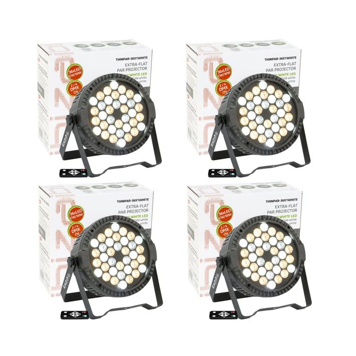 Pack de 4 Projecteurs Blancs Par Ibiza Light THINPAR-36X1WHITE - DMX ...
