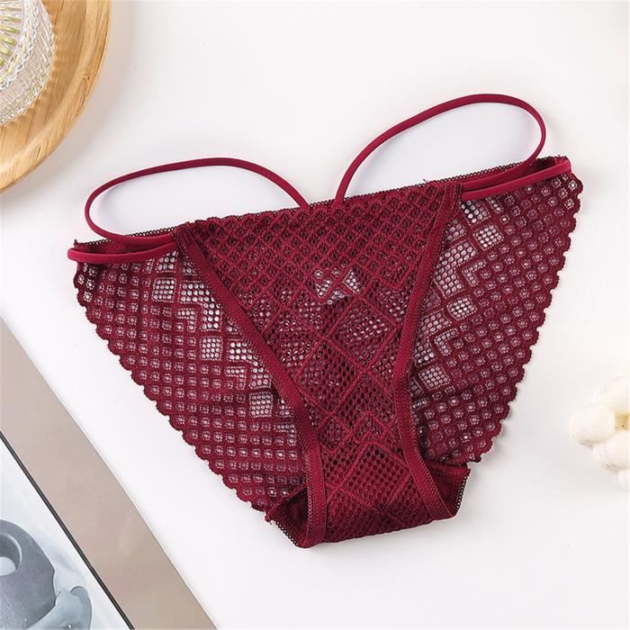 String Tanga pour Femme Lady Sexy-Dentelle Taille Basse Dark burgundy ...