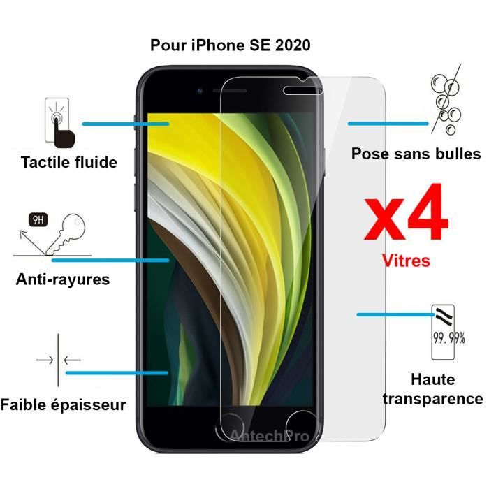 Vitre de protection en verre trempé pour iPhone SE 2020 - Lot de 4 ...