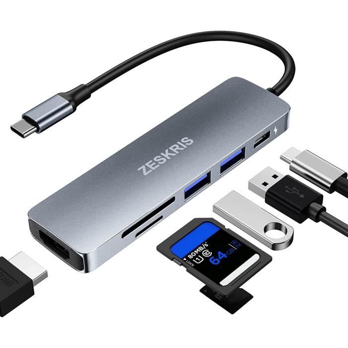 Hub USB C, ZESKRIS 6 en 1 Adaptateur Multiport pour MacBook, Hub USB ...