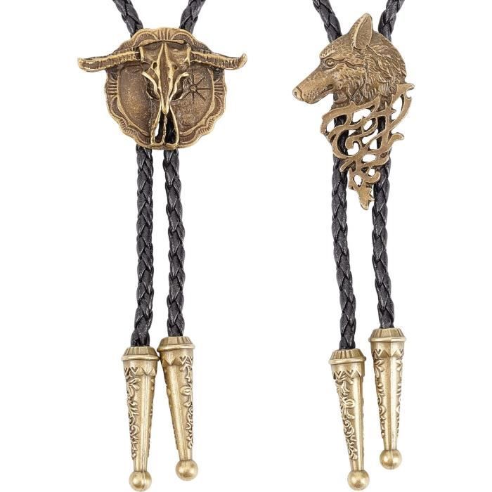 2 Styles Cuir Bolo Cravate Aigle Collier Western Cowboy Corde Cordon ...