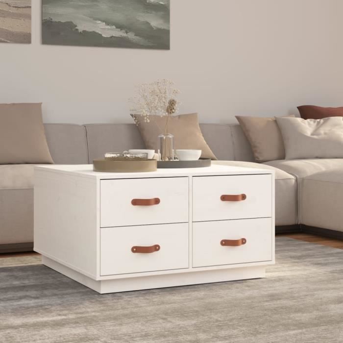 Table basse BOH - VGEBY - Blanc - Bois massif - Simili (PU) - Cdiscount ...