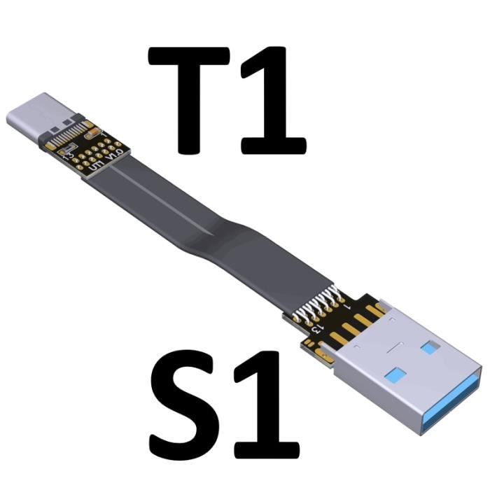 S1-T1-2.0m -3A USB Type C double 90 degrés USB C Câble RUBAN PLAT Coudé ...