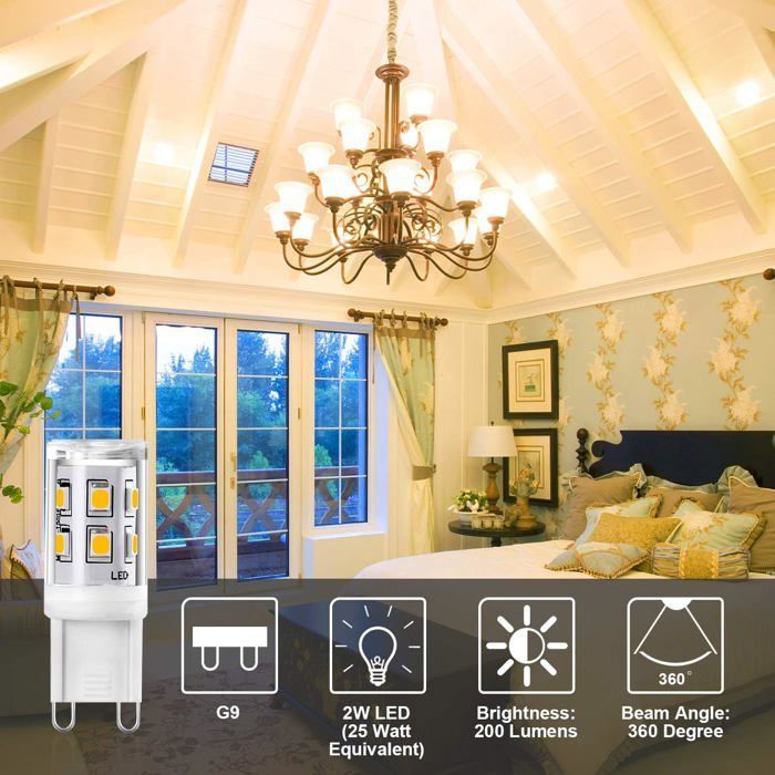 Ampoule G9 LED 2W, Blanc Chaud 3000K, CRI 83, 300lm, 360 Degrés Angle ...