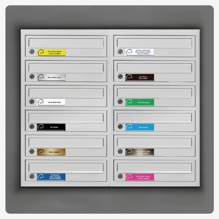 Plaque gravée pour nom et numéro boîte aux lettres autocollante 10x2,5cm personnalisée 1 à 3 ...