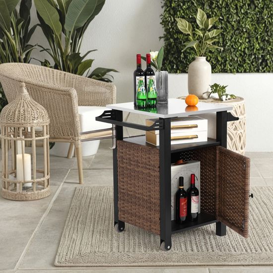 Chariot de bar de porte unique, Outdoor Kitchen Wicker Island Rolling ...