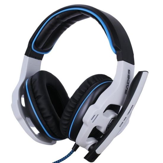 GHB SADES SA-903 Casque Micro PC Casque USB 7.1 Son Ecouteur Blanc-Bleu ...