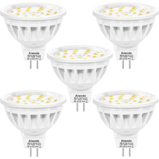 5W Ampoules Mr16 Led Gu5.3 Spot,Blanc Chaud 2700K,Équivalent 50W Ampoule Halogène,600Lm Ra85 ...