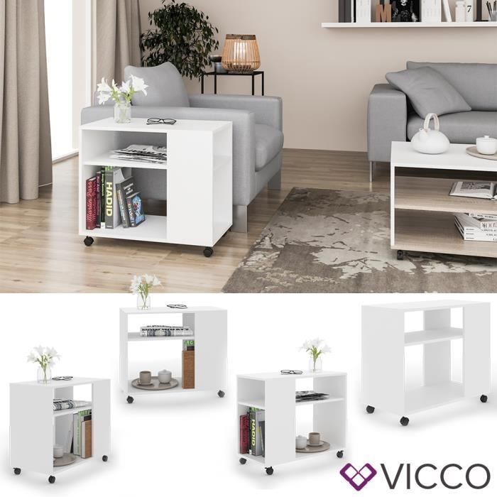Table d’appoint VICCO ROLLI, table basse, roulettes, blanc, table de ...