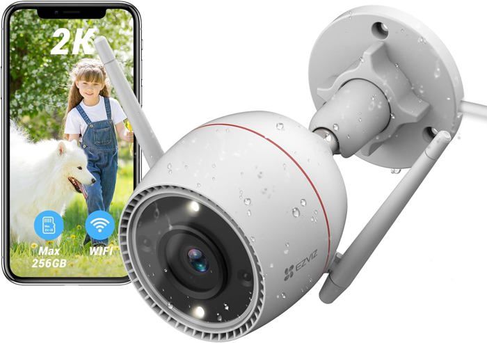 Outpro 2K Caméra Surveillance WiFi Extérieure avec Vision Nocturne en Couleur Alarme Sirène et ...