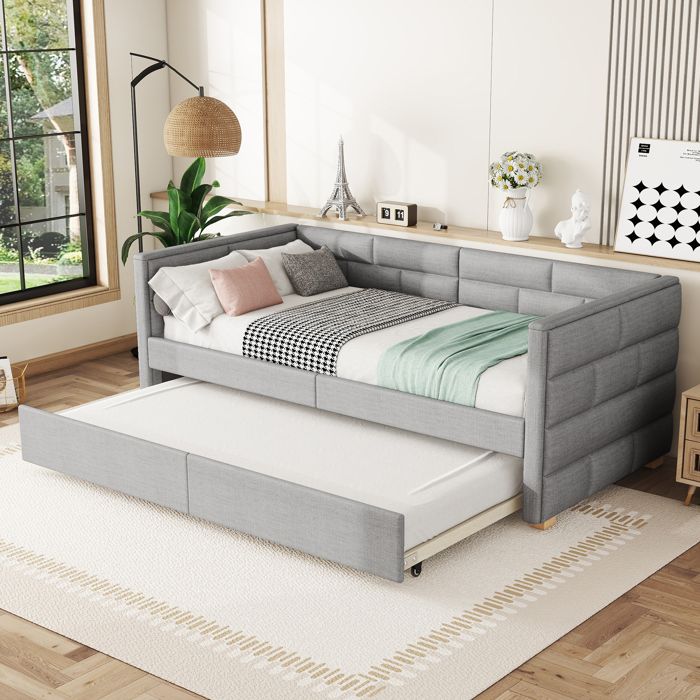 Lit Gigogne 90x200 cm avec roulettes,Canapé-Lit extensible avec sommier ...