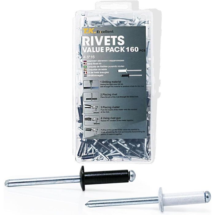 T.K.Excellent Rivet noir-Rivet blanc-Lot de 160 rivets pop en acier ...