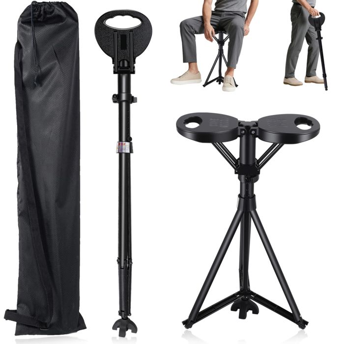 Canne Portable Avec Siège Canne Et Tabouret Réglables En Hauteur
