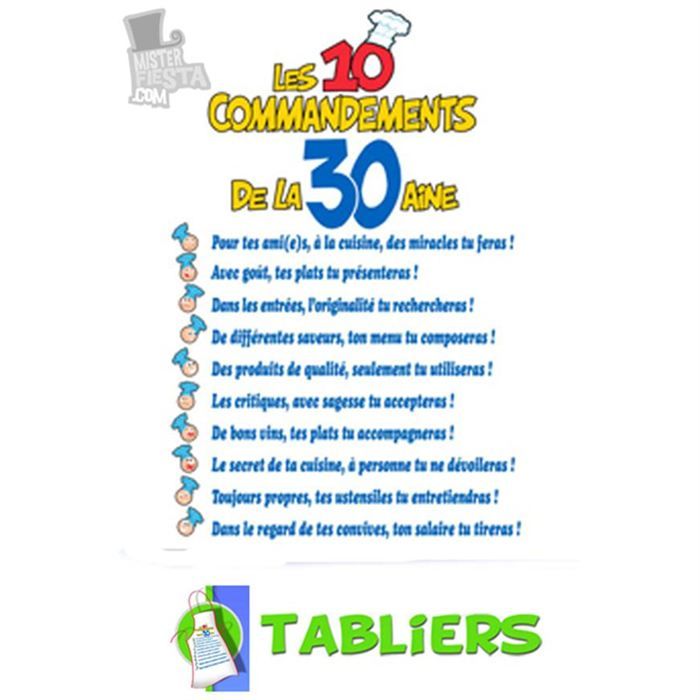 Tablier 10 Commandements 30 aine - Cdiscount Maison