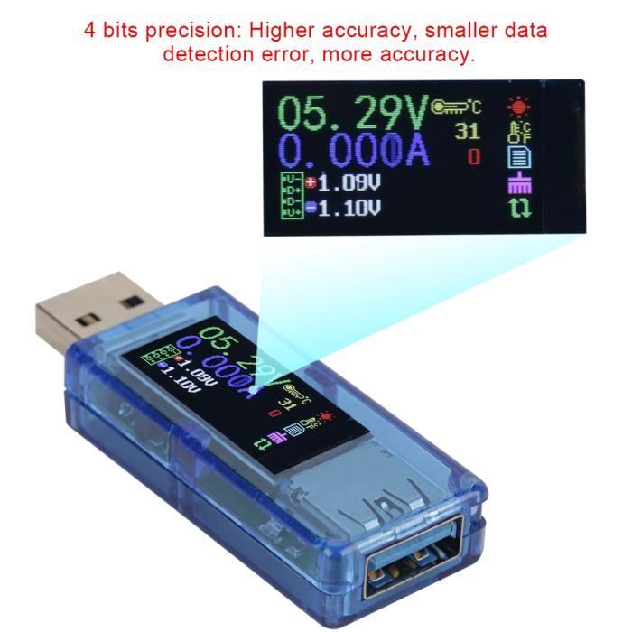 Testeur USB, RuiDeng AT34 USB 3.0 Couleur LCD Voltmètre Ampèremètre ...